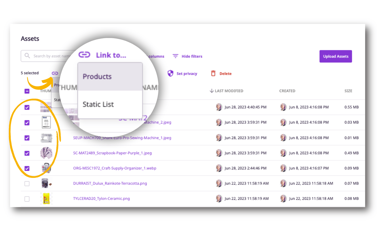 Linking Assets with Products in Bulk